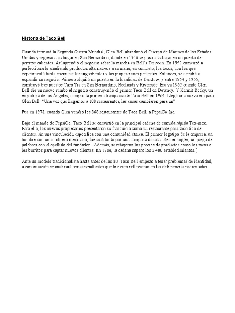 Historia de Taco Bell | PDF | Restaurante y Catering | Business