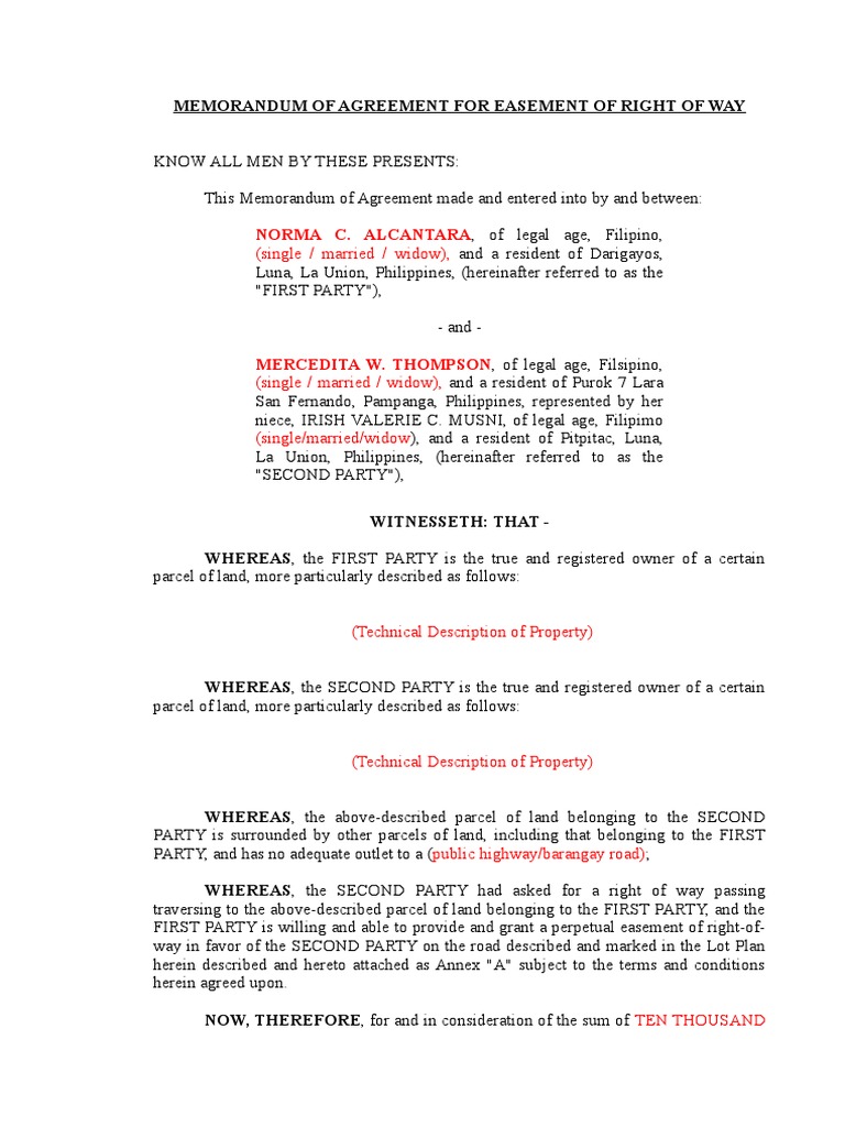 Sample Right of Way | PDF | Real Property Law | Civil Law (Legal System)