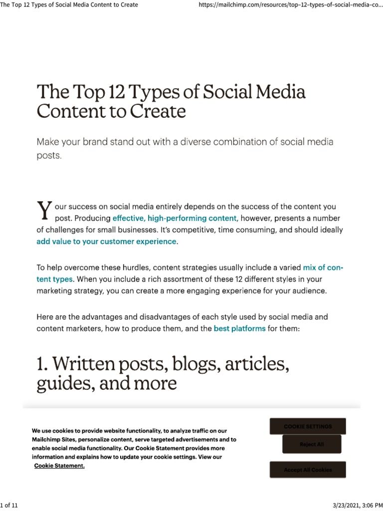 The Top 12 Types of Social Media Content To Create | PDF | Mass Media ...