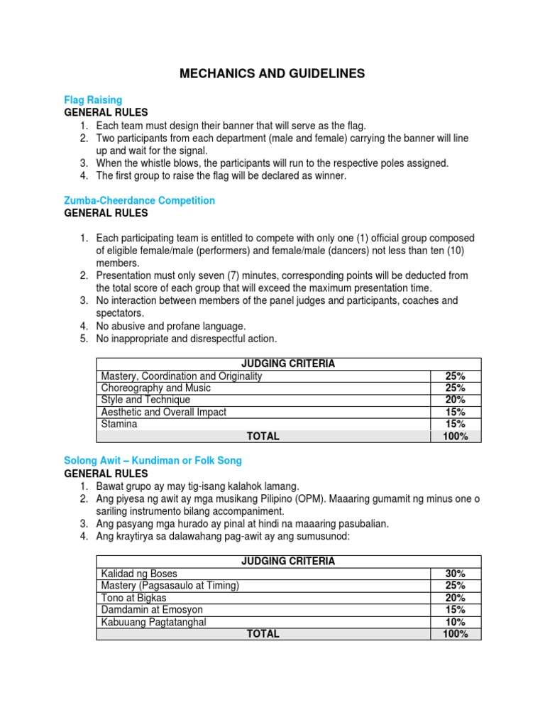 Mechanics and Guideline - Wellness Culmination Program | PDF ...