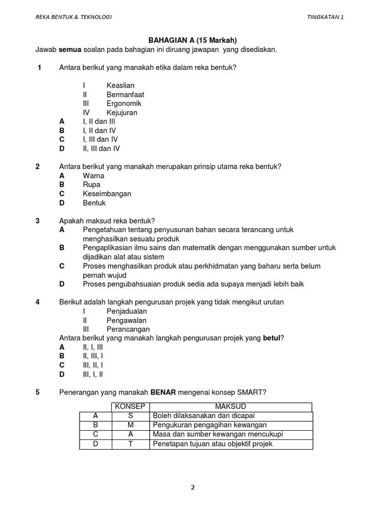 Peperiksaan Akhir Tahun RBT Tingkatan 1 | PDF