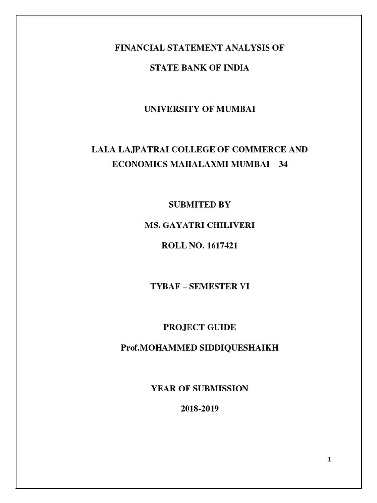 SBI Financial Statement Analysis 2019 | PDF