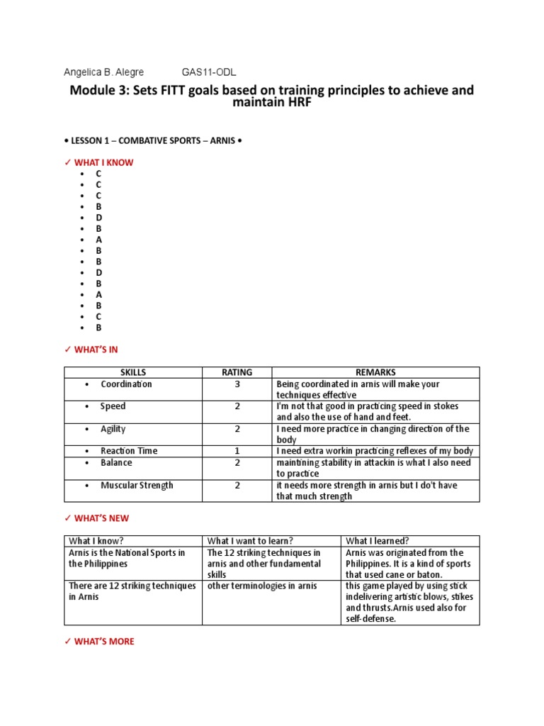 Module 3: Sets FITT Goals Based On Training Principles To Achieve and ...