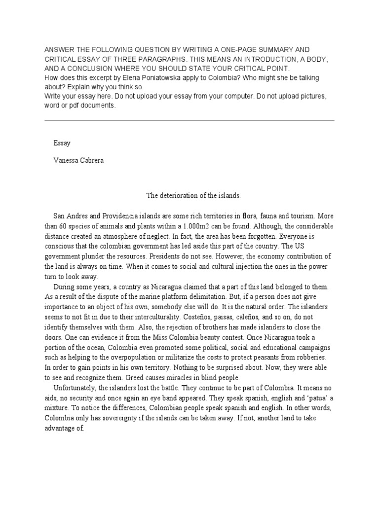 Vanessa Cabrera Narvaez - One-Page Response Paper | PDF