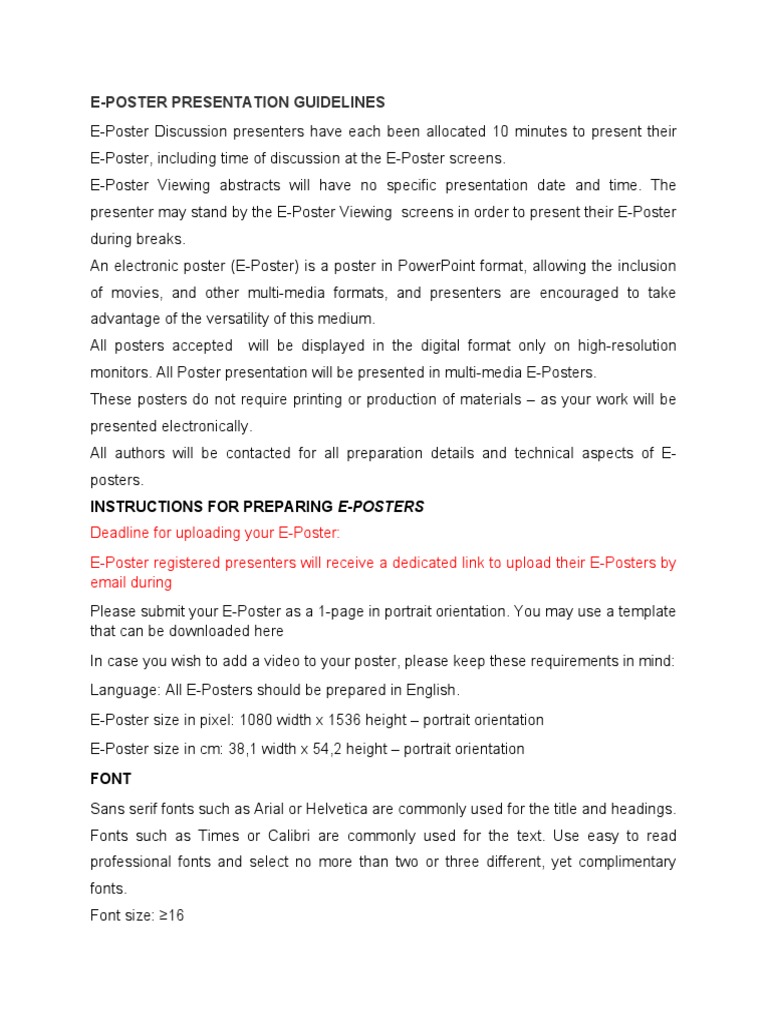 E-Poster Presentation Guidelines: Instructions For Preparing E-Posters | PDF | Typefaces | Video
