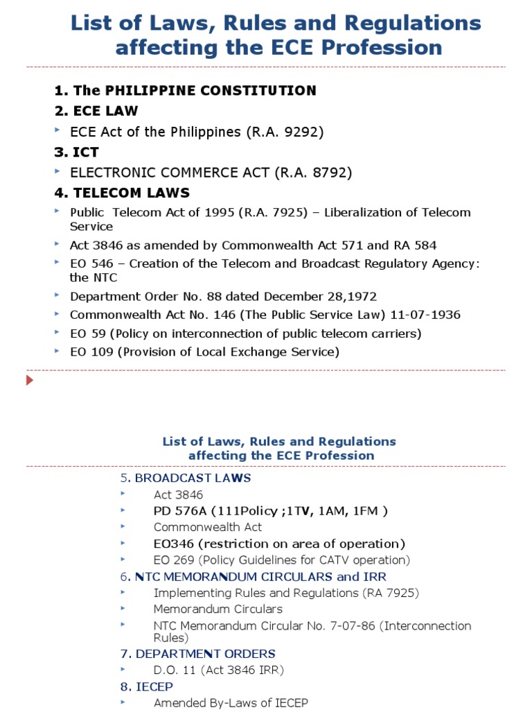 The Philippine Constitution 2. Ece Law 3. ICT 4. Telecom Laws | PDF ...