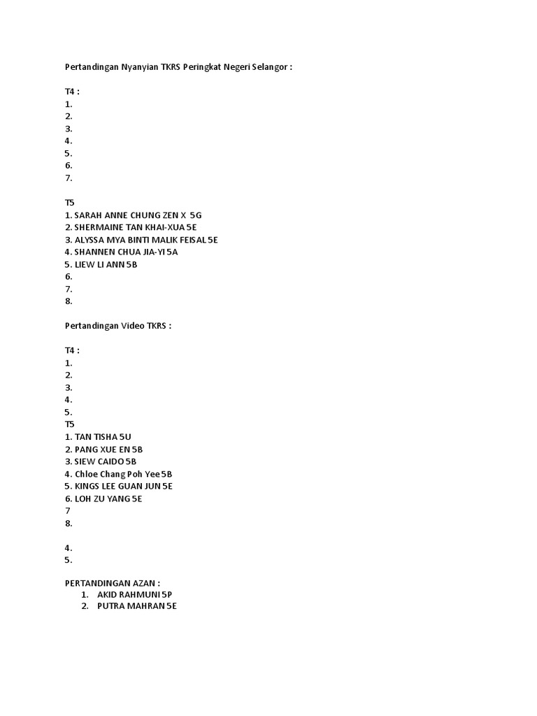 Pertandingan Nyanyian TKRS Peringkat Negeri Selangor | PDF