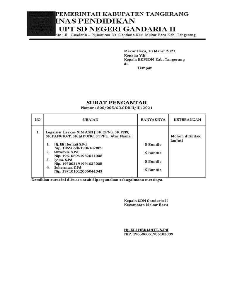 SURAT PENGANTAR LEGALISIR BERKAS SIM ASN sd2 | PDF