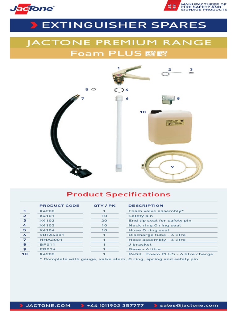 Jactone Premium Range Extinguisher Spares - Foam PLUS | PDF