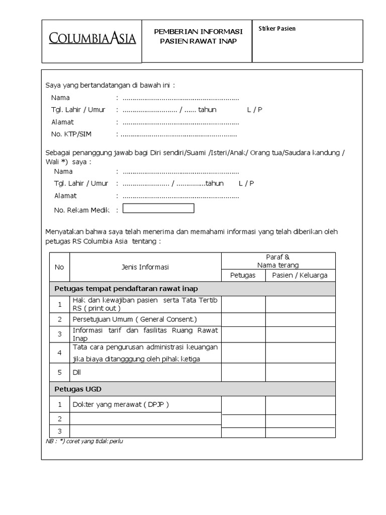 Form Pemberian Informasi Pasien Inap | PDF | Hukum