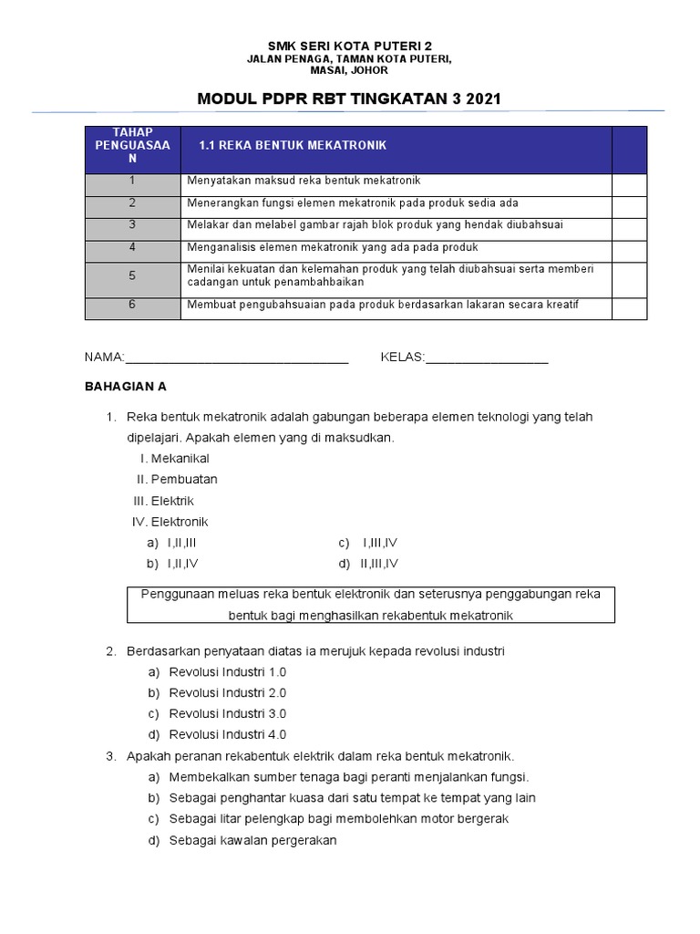 Modul RBT Mekatronik Tingkatan 3 | PDF | Teknologi & Rekayasa