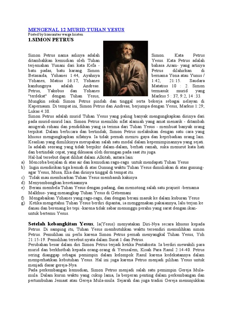 Mengenal 12 Murid Tuhan Yesus | PDF