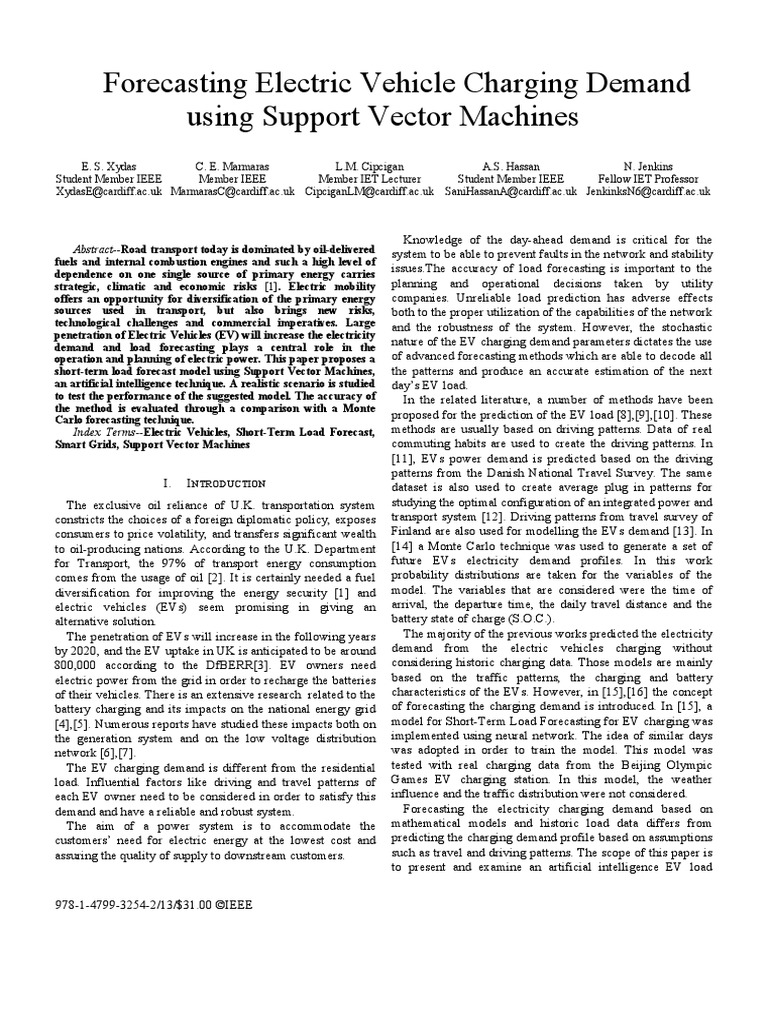 Forecasting Electric Vehicle Charging Demand Using Support Vector Machine Pdf Support Vector