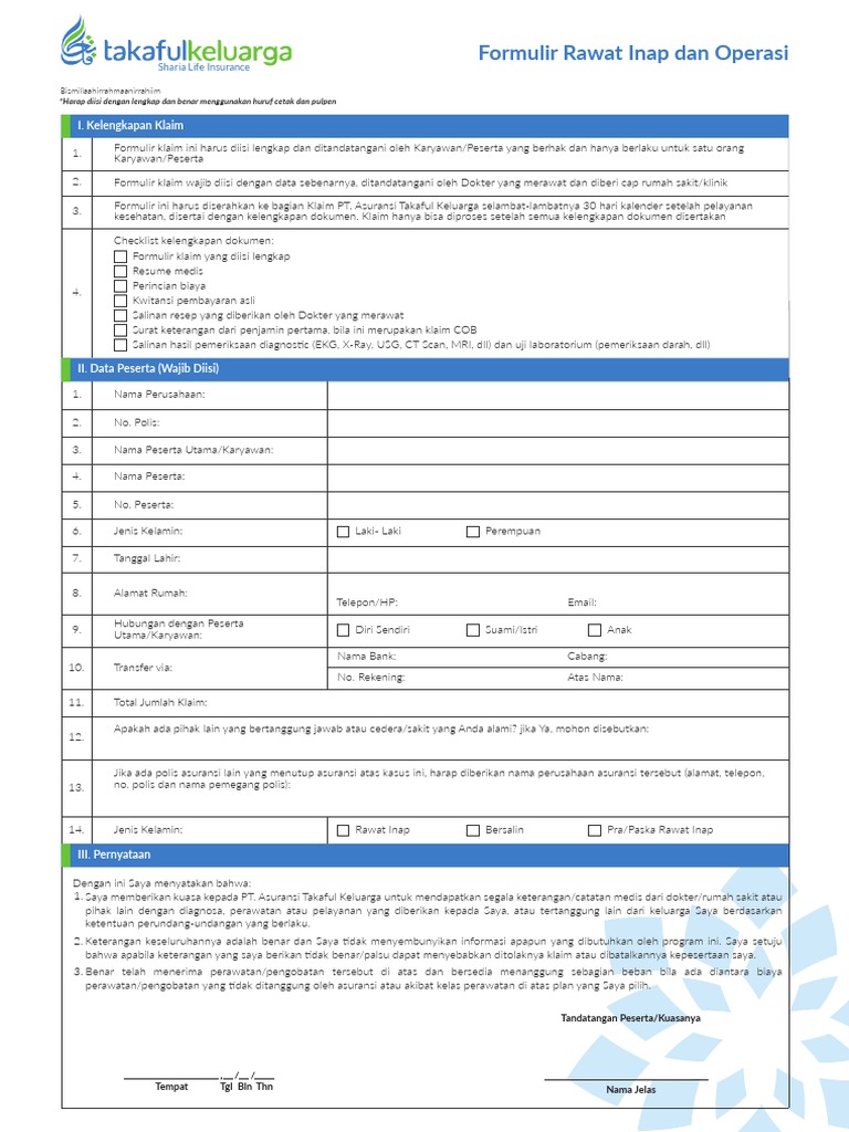 Form Rawat Inap Dan Operasi | PDF