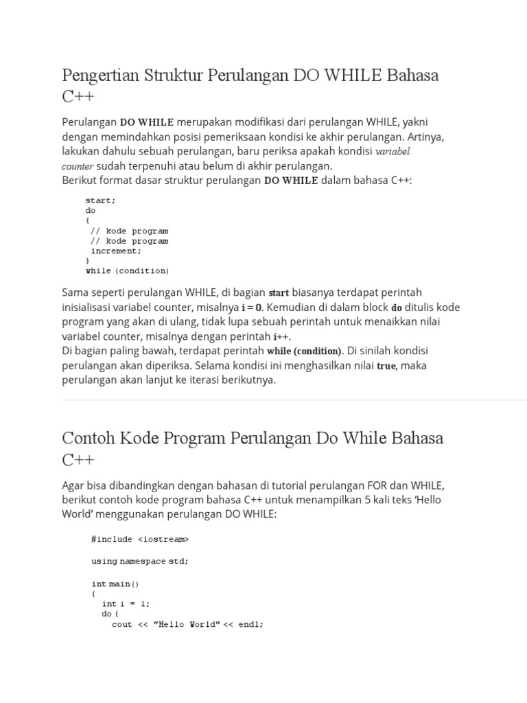 Pengertian Struktur Perulangan DO WHILE Bahasa C | PDF | Pengelolaan ...