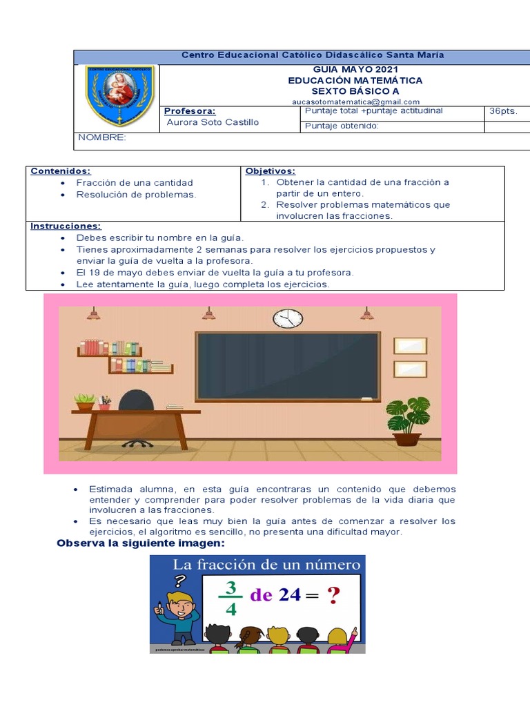 Guía de Fracciones para Sexto Básico | PDF | Comprensión lectora ...