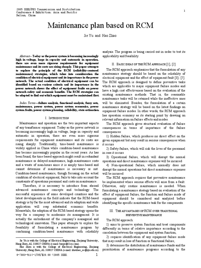 Maintenance Plan Base On RCM | PDF | Reliability Engineering