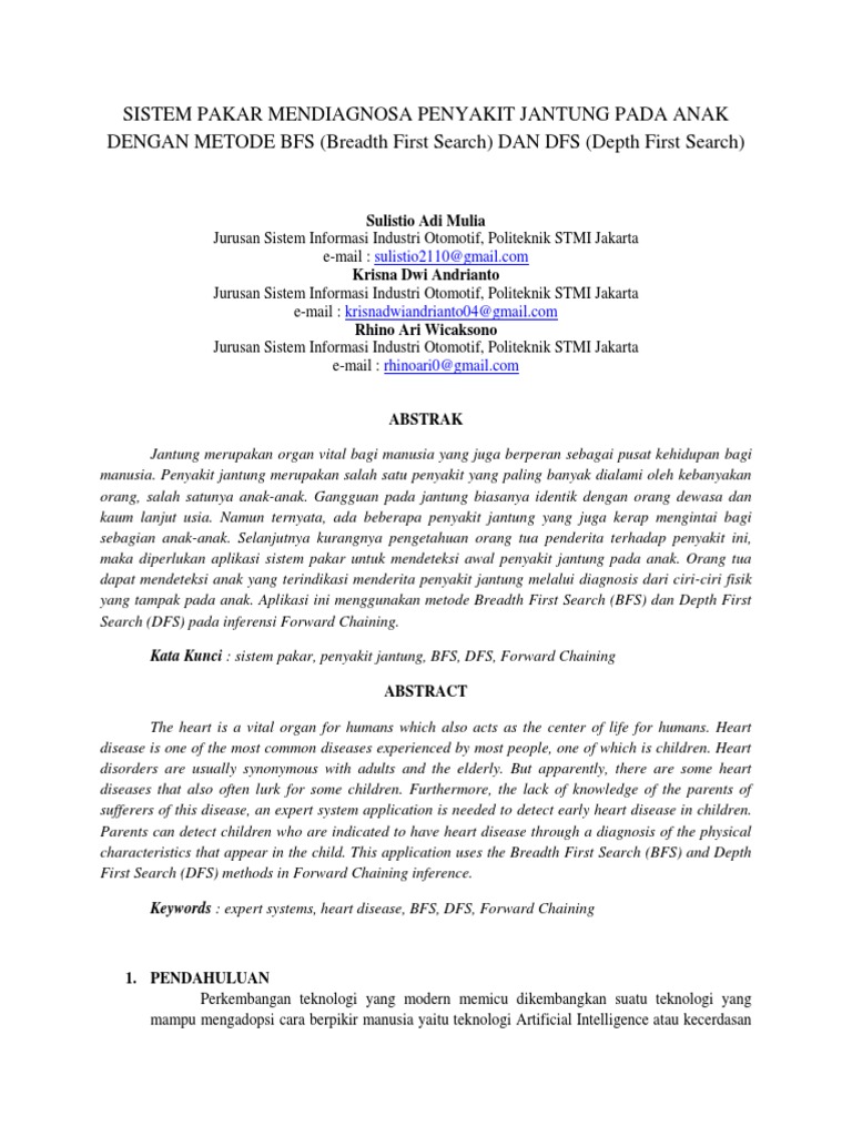 SISTEM PAKAR MENDIAGNOSA PENYAKIT JANTUNG PADA ANAK DENGAN METODE BFS ...