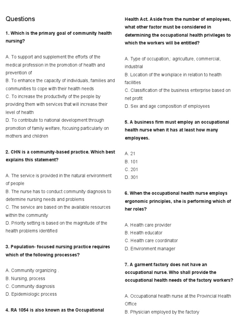 Questions | PDF | Nursing | Epidemics