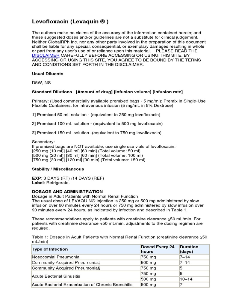 Levofloxacin - Levaquin | PDF | Pneumonia | Intravenous Therapy
