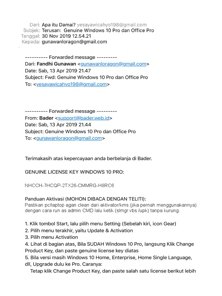 Terusan Genuine Windows 10 Pro Dan Office Pro | PDF