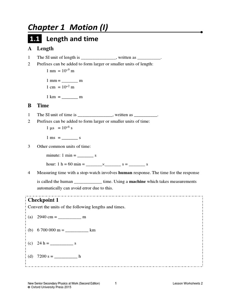 Chapter 1 Motion (I) : Length and Time | PDF | Velocity | Acceleration