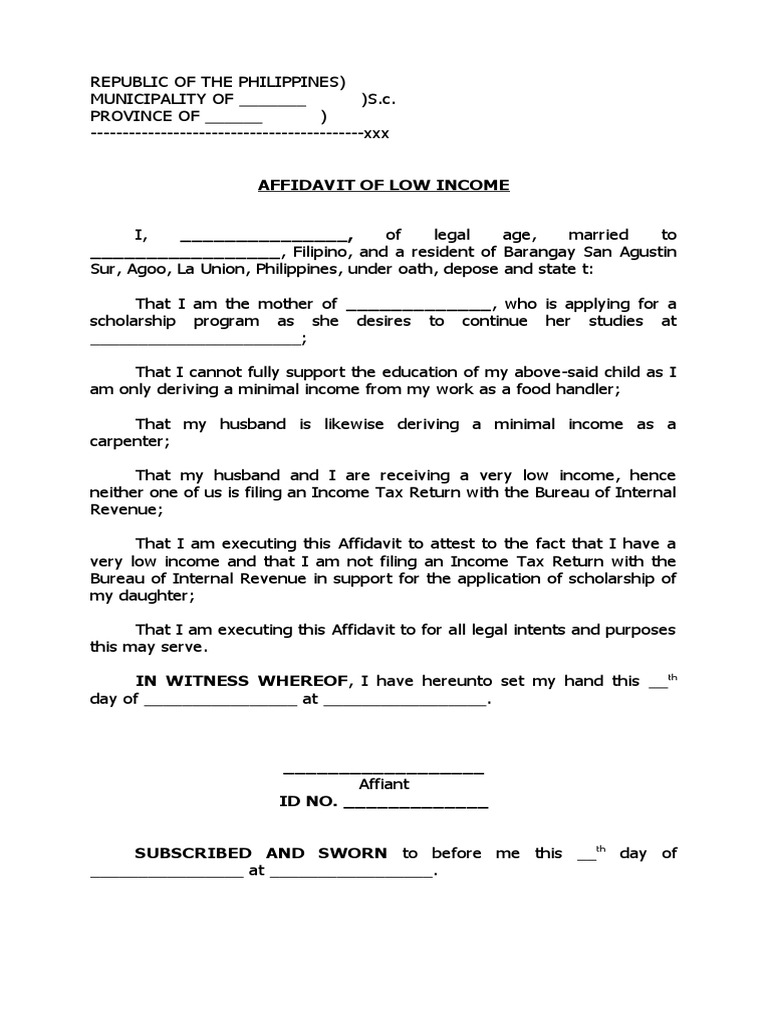 Affidavit of Low Income - Sample | PDF