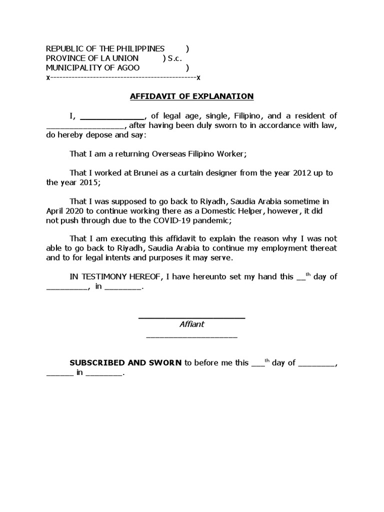 Affidavit of Explanation - SAMPLE | PDF