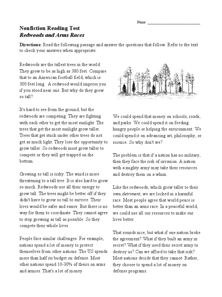 Redwoods and Arms Races: Nonfiction Reading Test | PDF | Sequoia ...