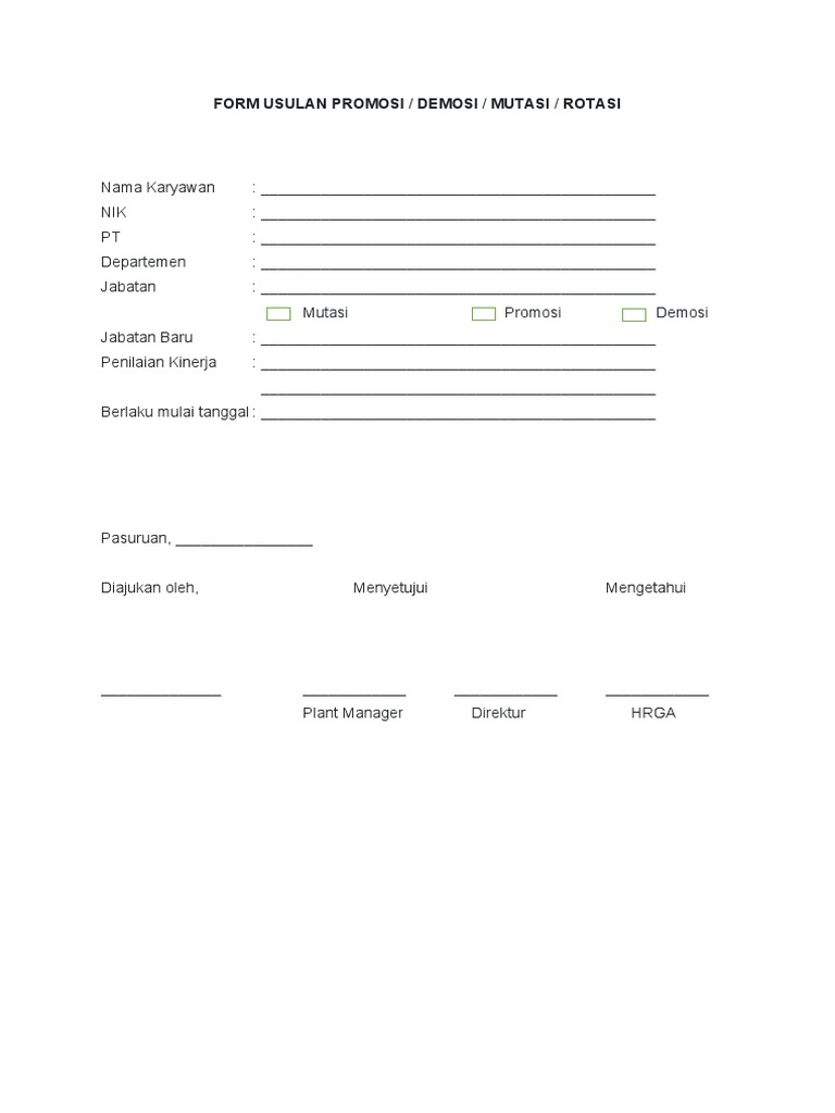 Contoh Form Usulan Promosi Demosi Dan Mutasi | PDF