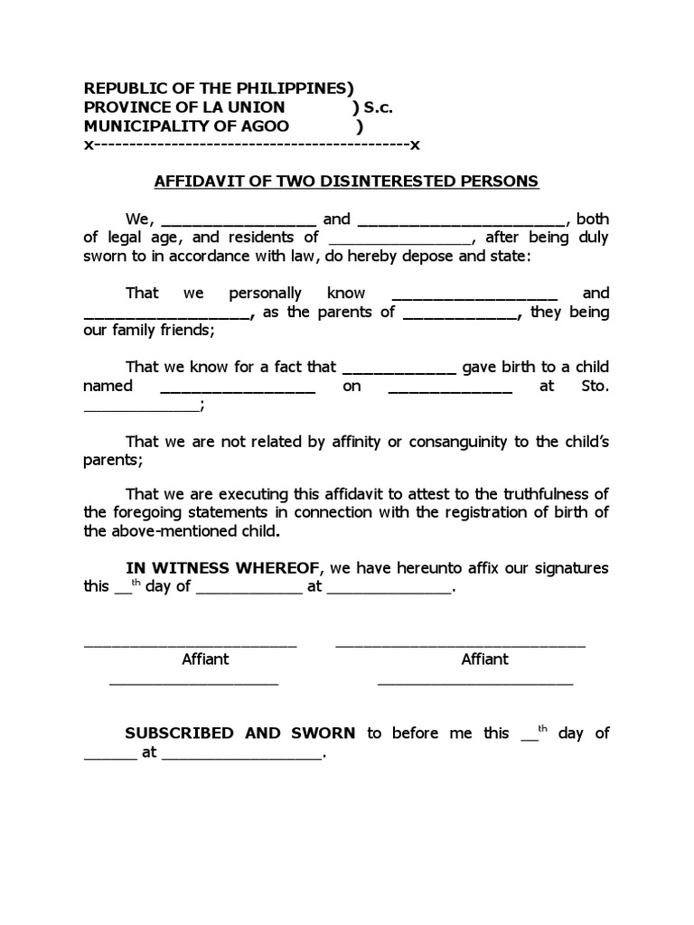 Affidavit of Two Disinterested - SAMPLE | PDF
