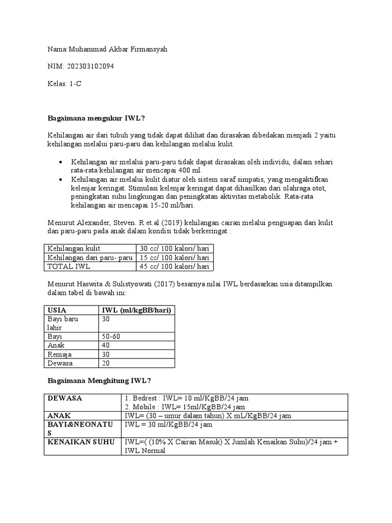 Mengukur dan Menghitung Insensible Water Loss (IWL) | PDF
