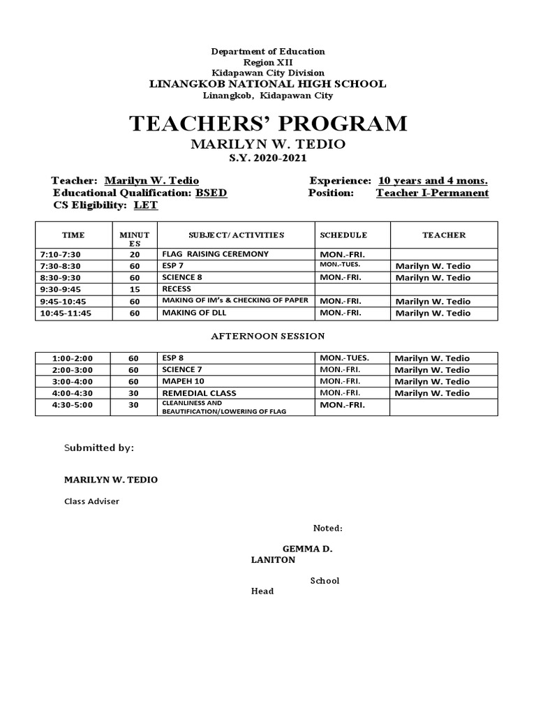 Teachers' Program: Marilyn W. Tedio | PDF