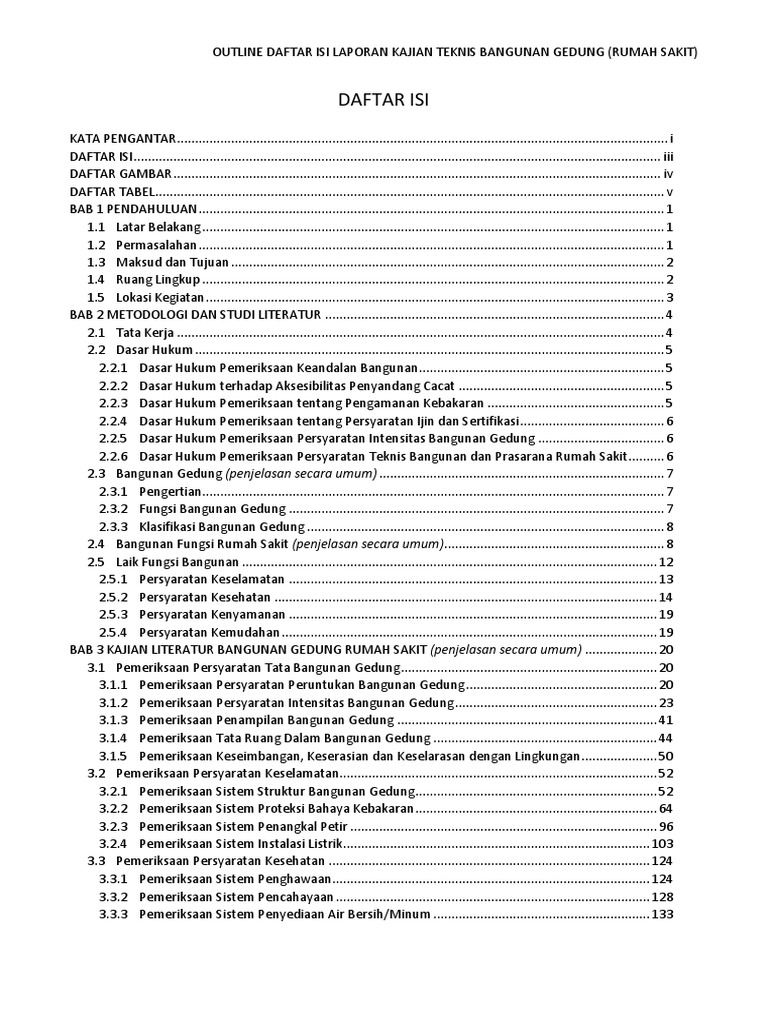 Outline Daftar Isi Laporan Kajian Teknis (Bangunan Rumah Sakit ...