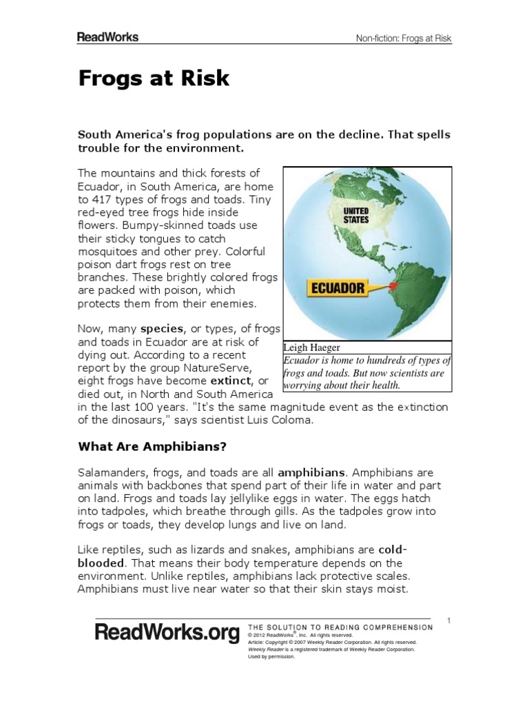 The Frog Scientist Paired Text Lesson Passage - Frogs at Risk | PDF ...
