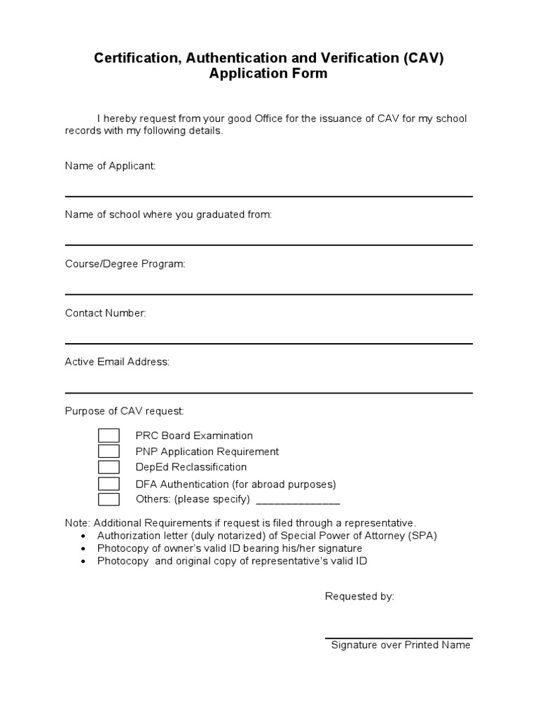 Certification, Authentication and Verification (CAV) Application Form | PDF