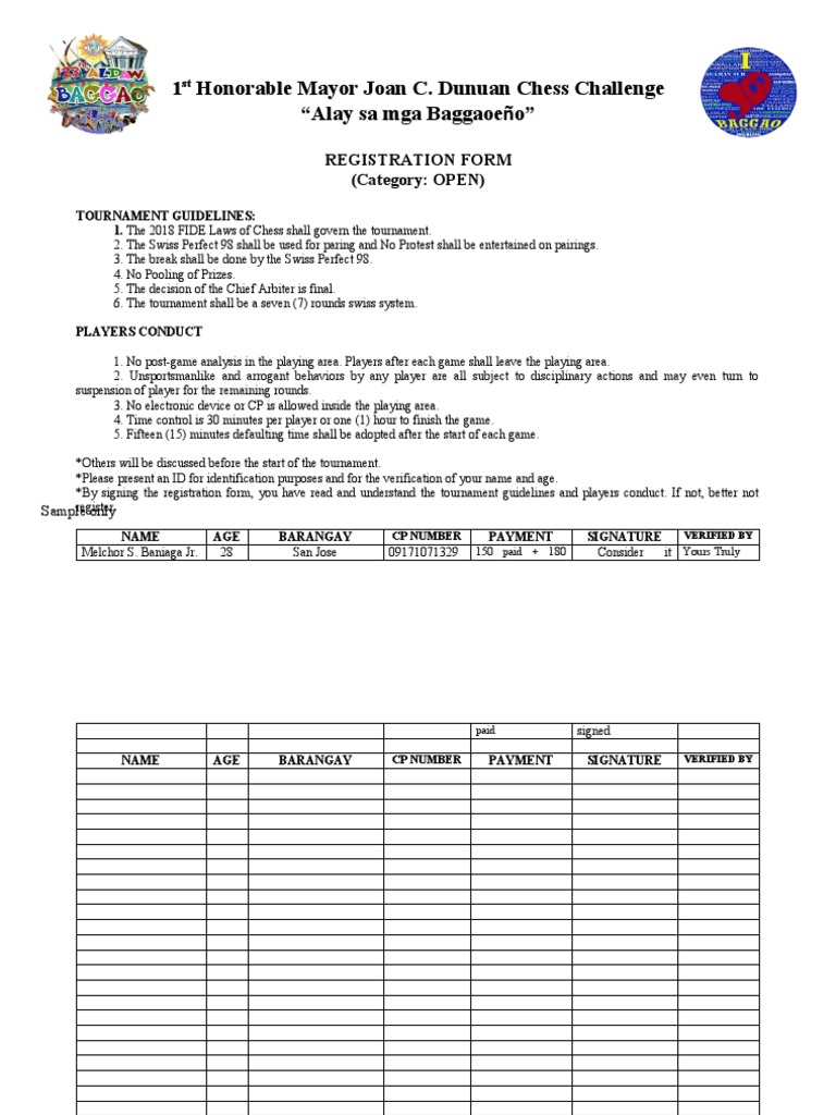 1st Mayor JDC Chess Challenge Registration Form | PDF | Gaming ...
