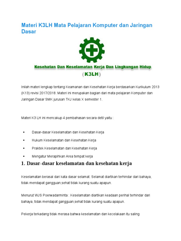 Materi K3LH Mata Pelajaran Komputer Dan Jaringan Dasar | PDF | Karier ...