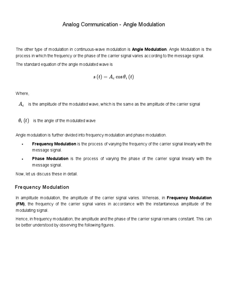 Communication - Angle Modulation | PDF | Frequency Modulation | Modulation