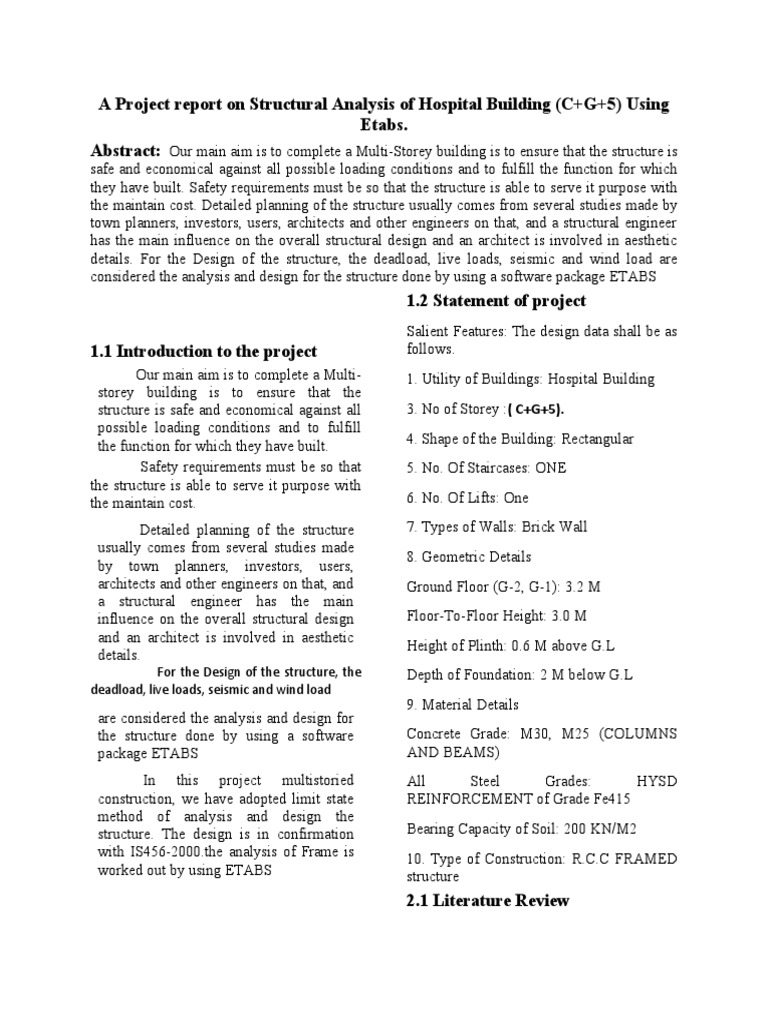 A Project Report On Structural Analysis of Hospital Building (C+G+5 ...