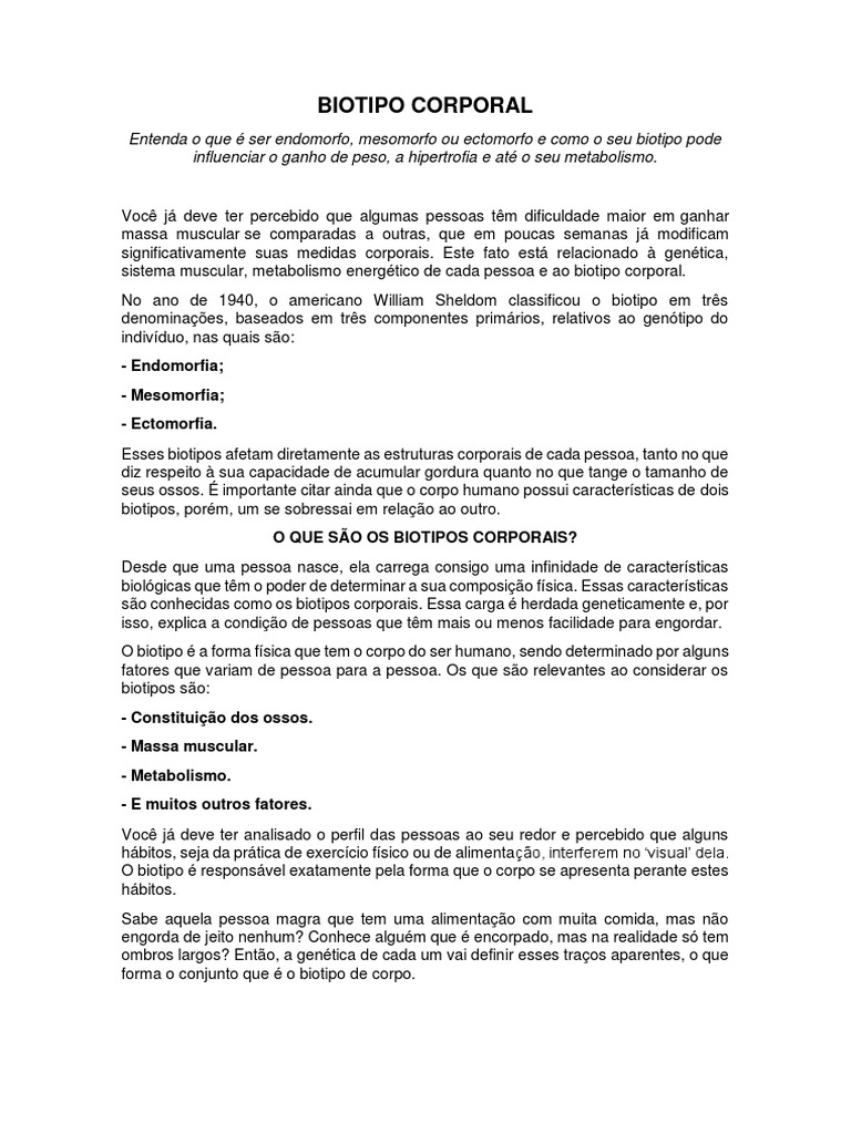 Biotipo Corporal | PDF | Genótipo | Humano