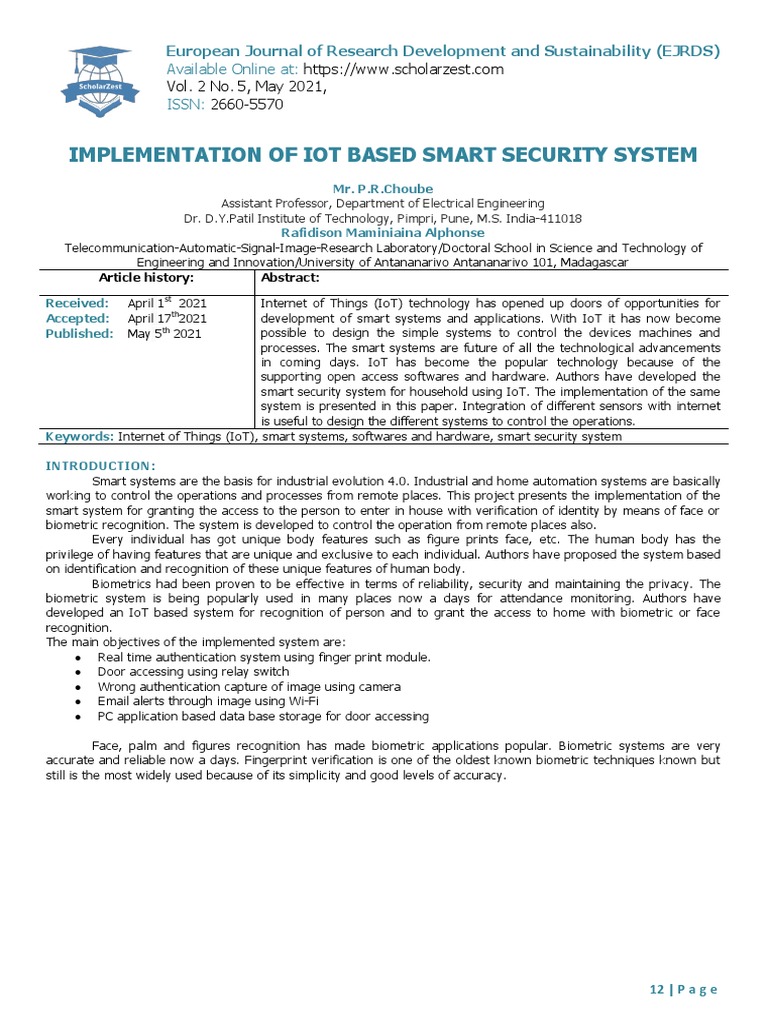 Implementation of Iot Based Smart Security System: Available Online At ...