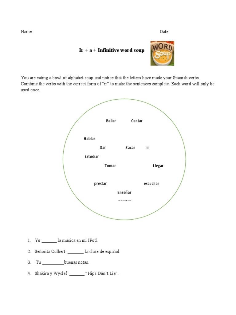 Ir A Infinitive Word Soup Worksheet | PDF