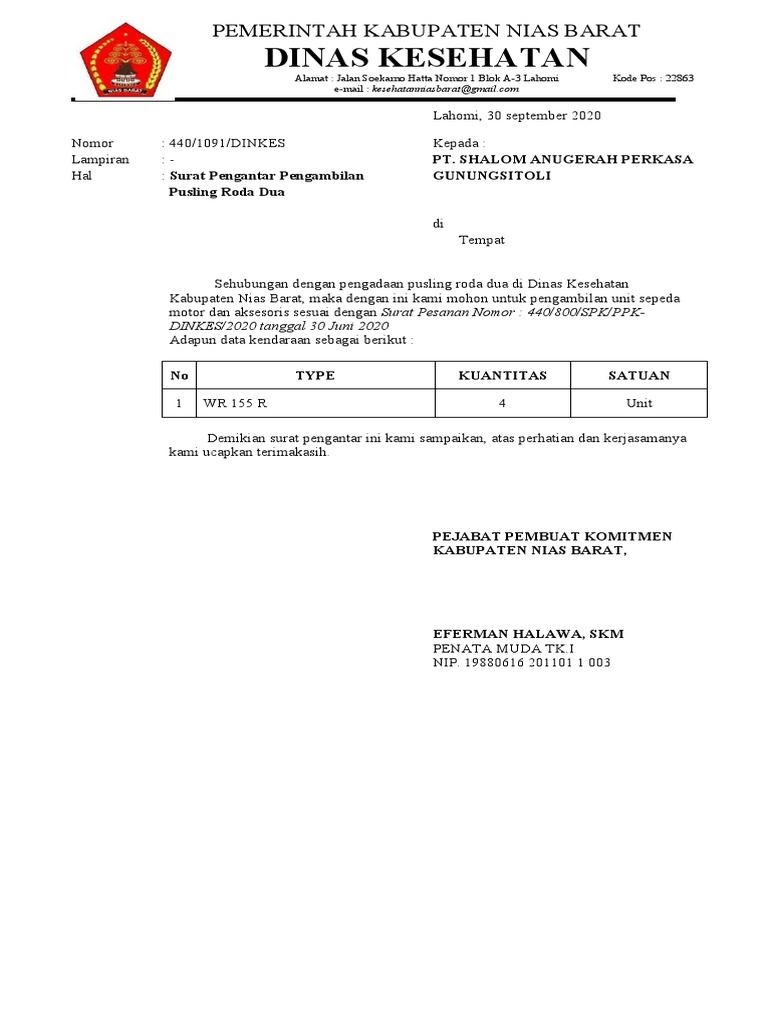 Cop Surat Dinkes Nias Barat | PDF