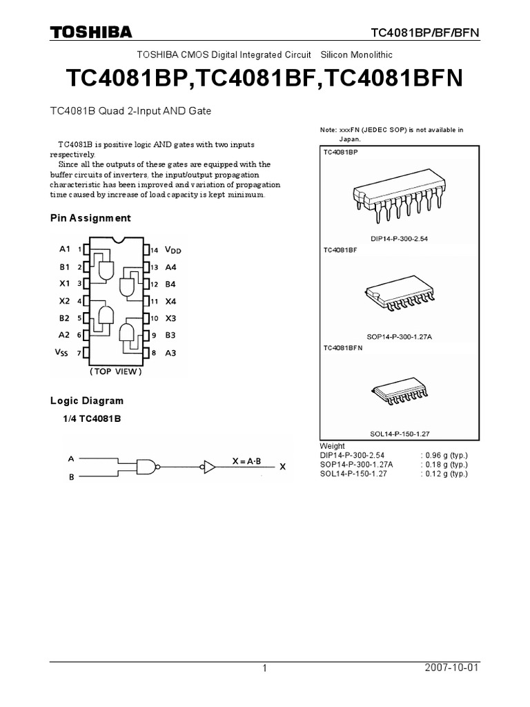 TC4081BP, TC4081BF, TC4081BFN: TC4081B Quad 2-Input AND Gate | Download ...