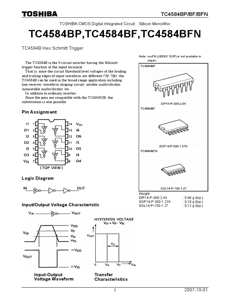 TC4584BP, TC4584BF, TC4584BFN: TC4584B Hex Schmitt Trigger | PDF ...