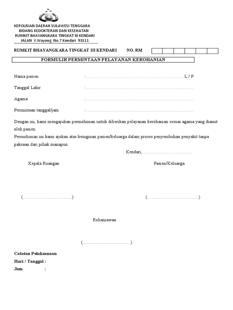 Formulir Pelayanan Kerohanian | PDF