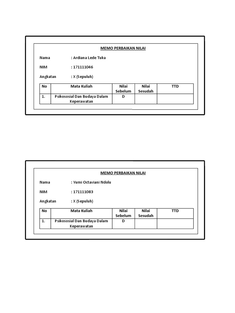 Memo Perbaikan Nilai | PDF