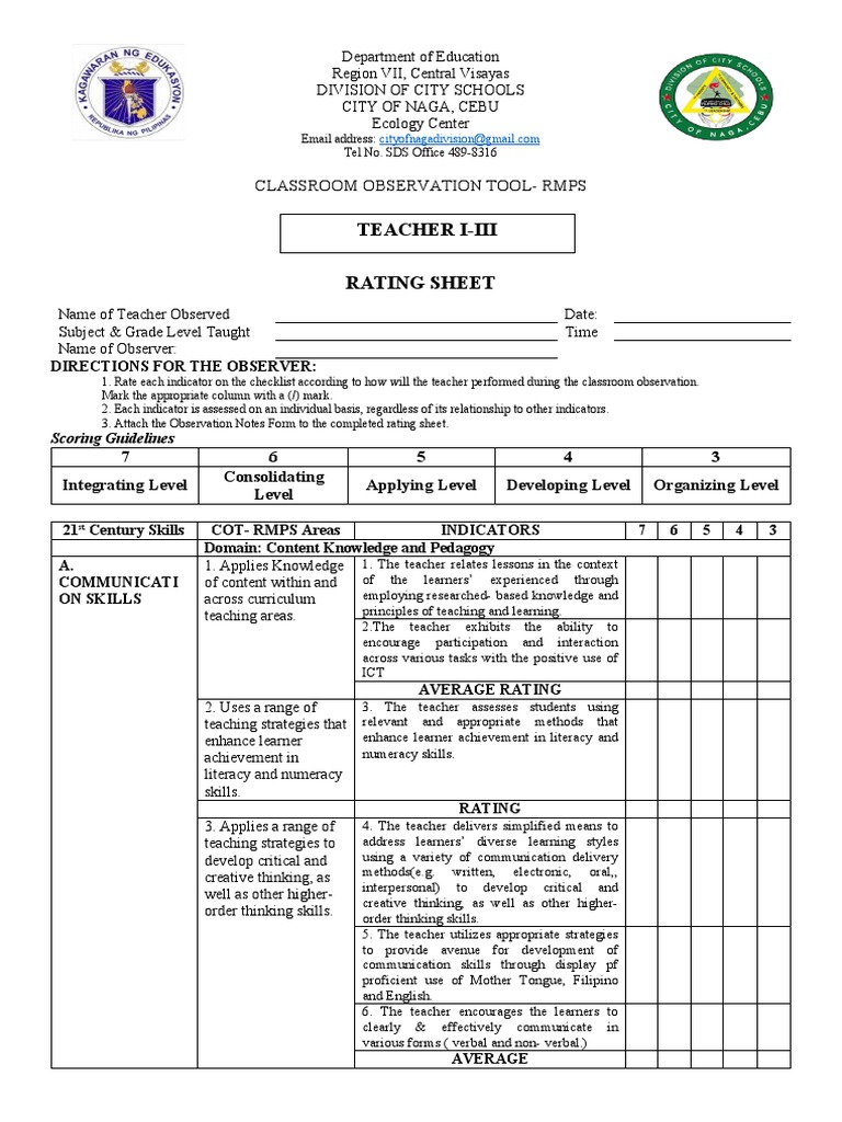 Cot RPMS Form | PDF | Learning | Teachers