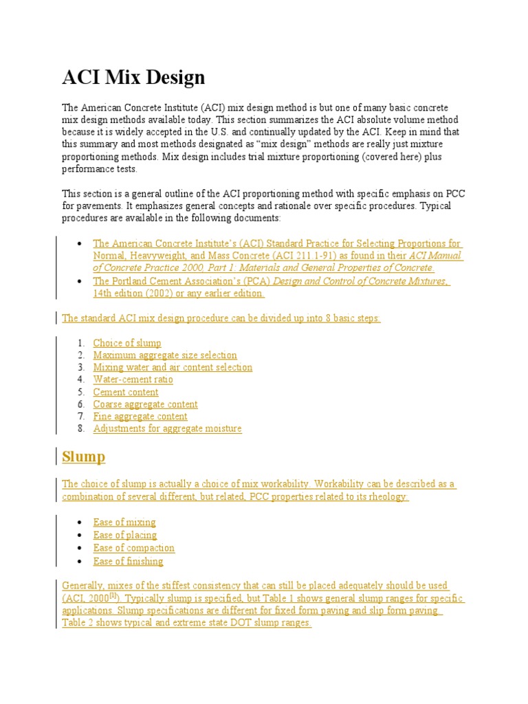 ACI Mix Design | PDF | Concrete | Construction Aggregate